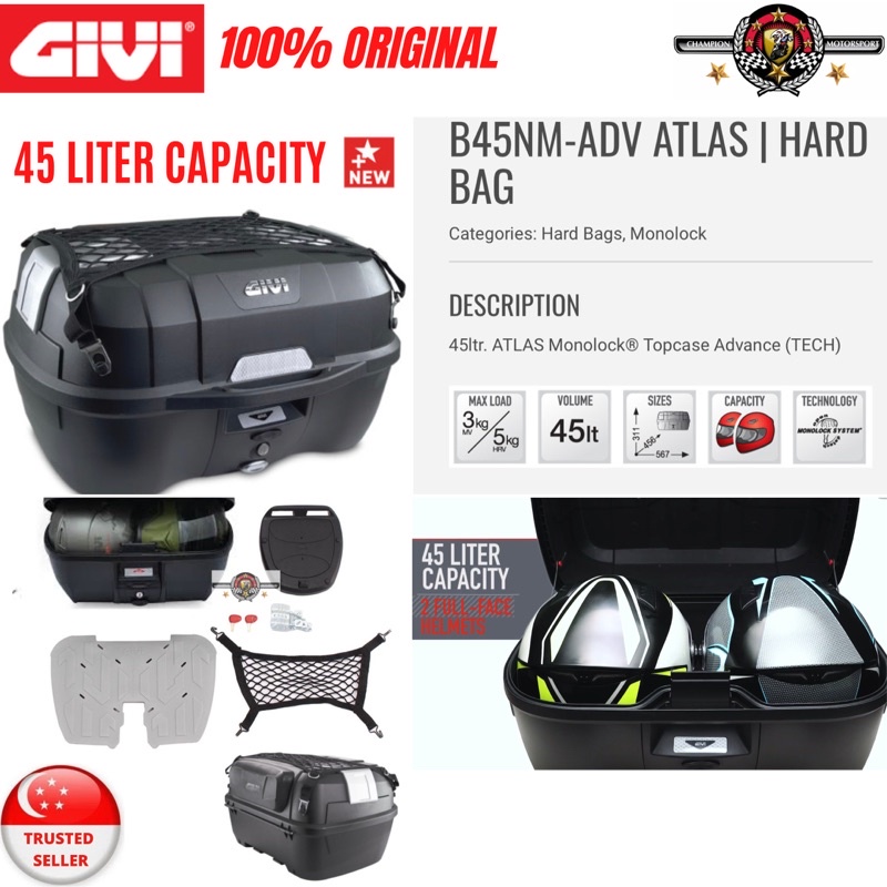 GIVI B45NM-ADV ATLAS Monolock® Black Topcase Advance (TECH) | Shopee Singapore