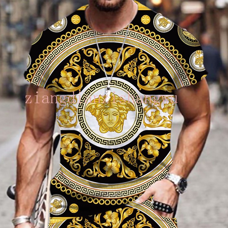 European Luxury Golden T-Shirts for Men/Women shirt 3D Print Vintage ...