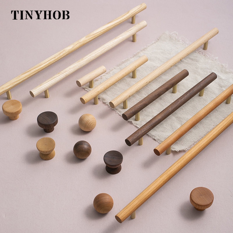 Natural Walnut + Brass Furniture Handle Kitchen Cabinet Door Handles ...
