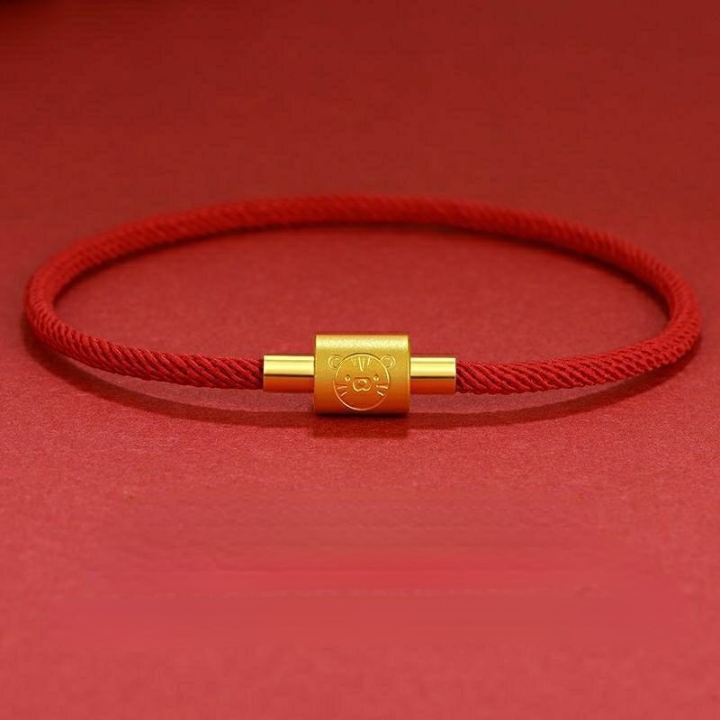 Zodiac Red Rope Gold Thread Buckle Bracelet 3D Hard Gold 3MM | Shopee ...