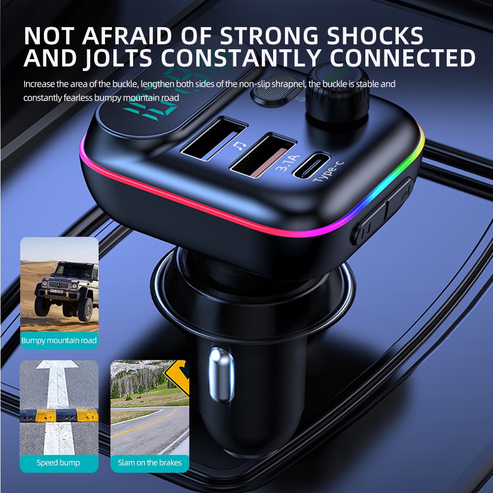 Car Bluetooth 5.0 FM Transmitter QC3.0 PD Type C Dual USB Car Charger ...