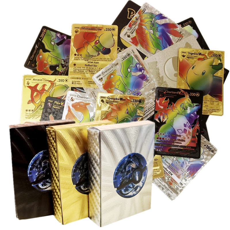 55Pcs/box Rainbow Pokemon Cards Vmax GX EX Silver Black Yellow Flash ...