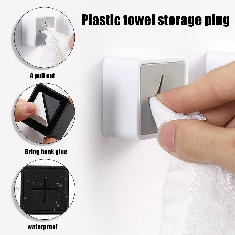 Punch Free Towel Plug Holder Bathroom Organizer Towel Storage Rack ...