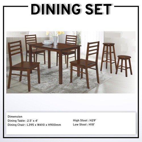 Dining Set 1+4 Wooden Dining Set 4 Seater Rectangle Table | Shopee ...