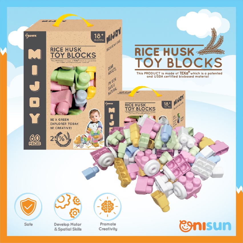 30PCS / 60 PCS MIJOY Rice Husk Toy Blocks | Early Learning Educational ...