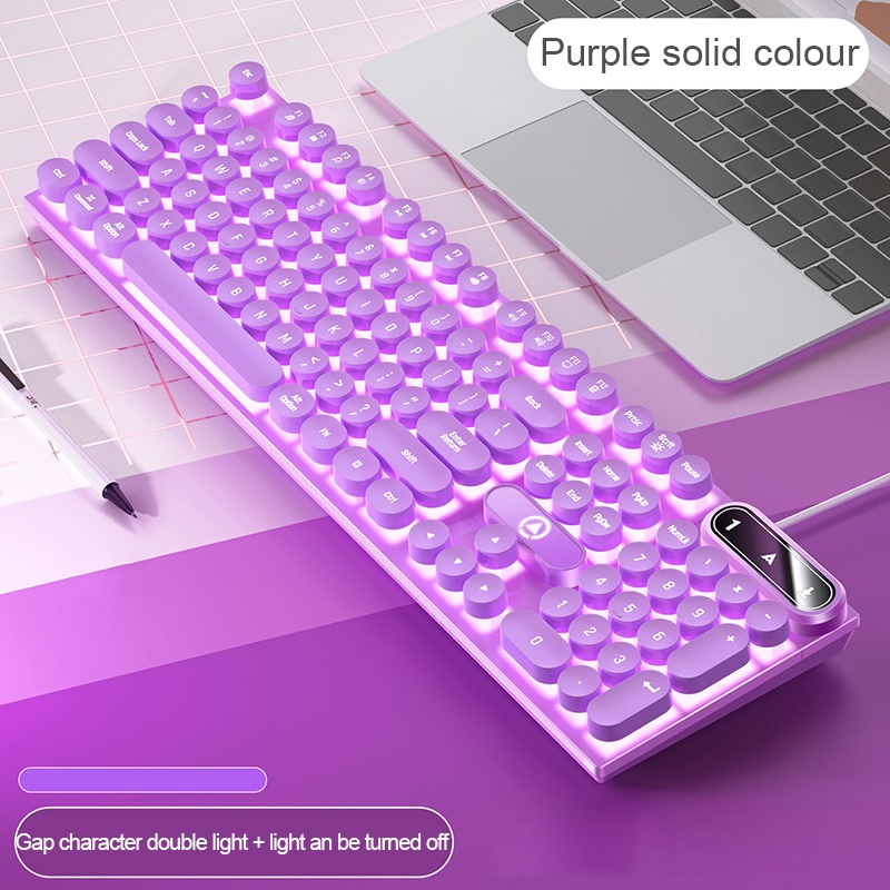 Pink Purple Girl Cute LED Backlight Retro Gaming Keyboard and Mouse set ...