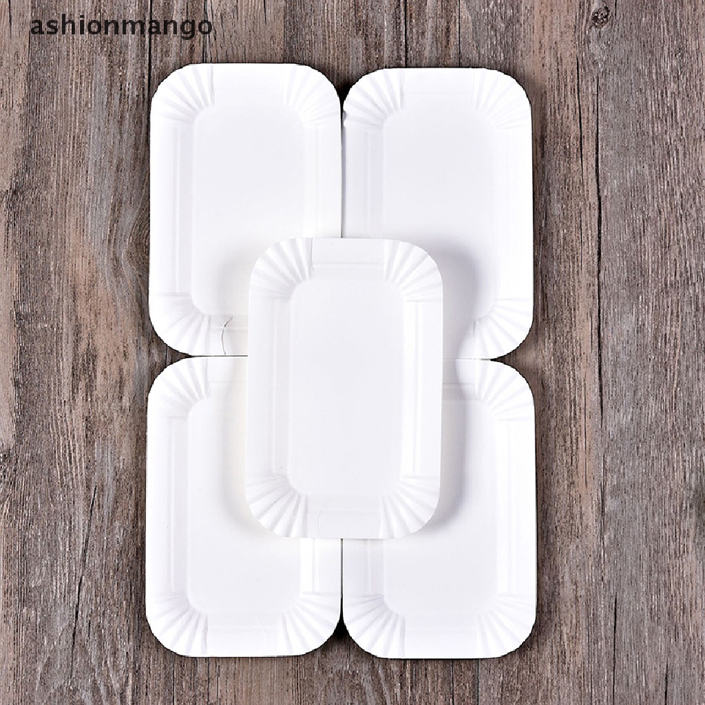 【AMSG】 50/100pcs Rectangular Cake Tray White Paper Plate Disposable ...