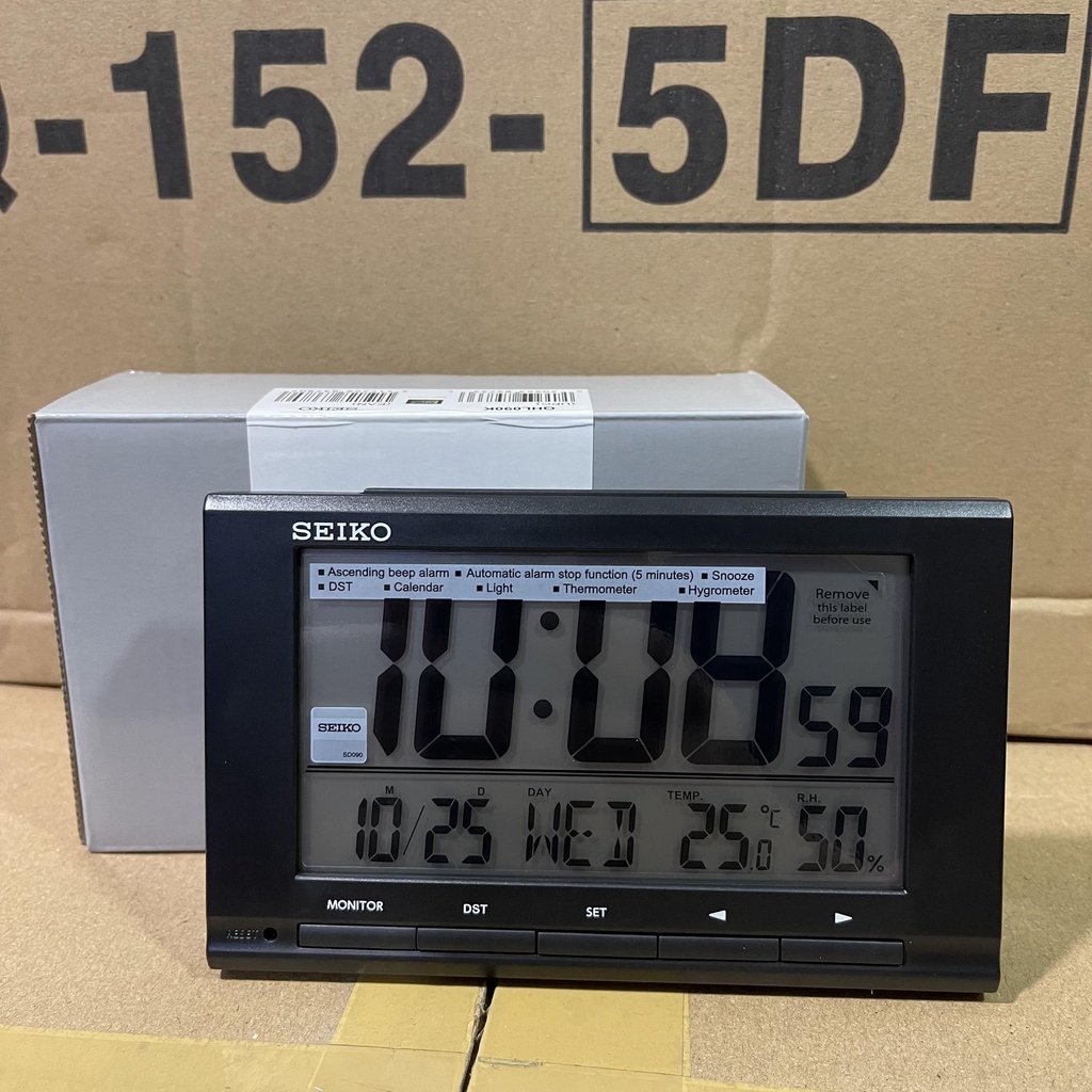 [Original] Seiko Clock QHL090K Digital Black Thermometer Hygrometer ...