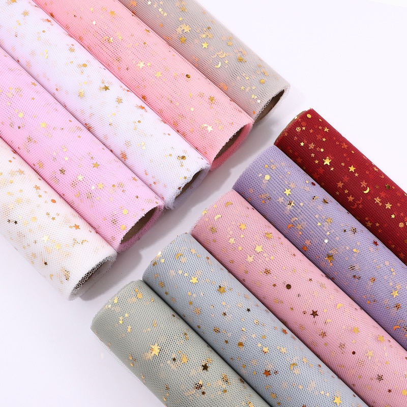 SHIOK Glitter Moon & Stars Mesh Net Fabric Material Wrapper Roll For ...
