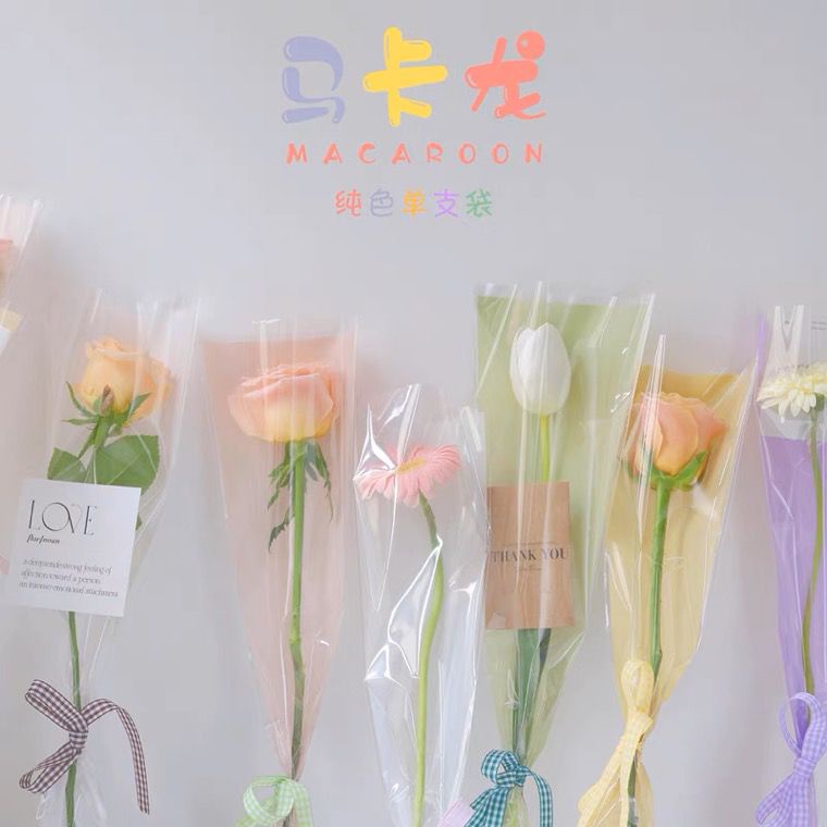 SHIOK 45cm x 12.5cm x 4cm Macaroon Single Flower Bag OPP Craft Wrapper ...