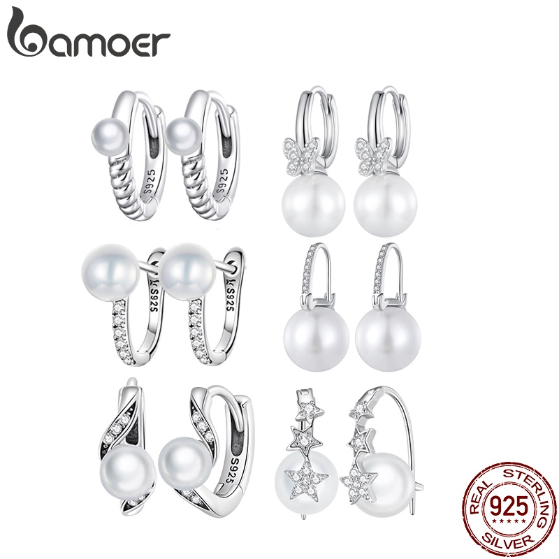 Bamoer 925 Sterling Silver (1 Pair) Versatile Simple Shell Earrings ...