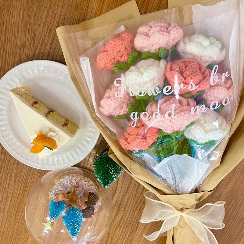Ins Sunflower Crochet Flower Hand-woven Rose Bouqeut Teachers Day Gift ...