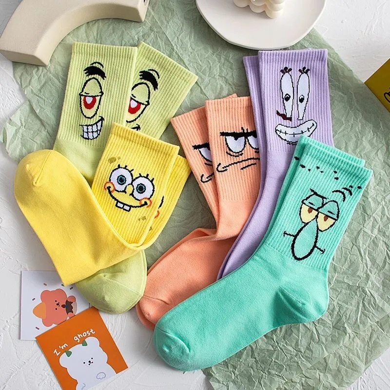 [Ready Stock] Women smiling face casual cartoon mid socks men students ...