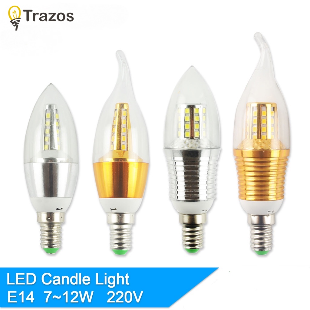 Trazos LED E14 Bulb 220V 7W 9W 12W Golden Silver Aluminum Candle Lamp ...