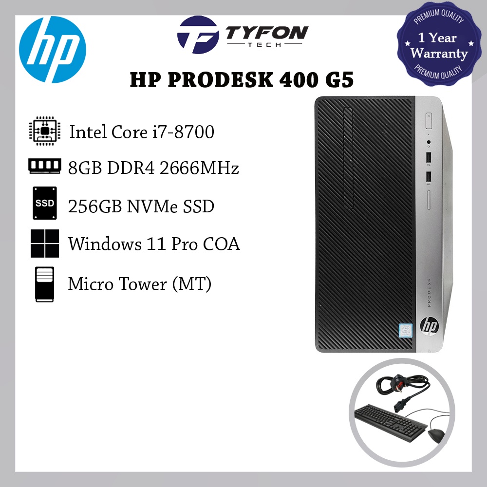 HP ProDesk 400 G5 MT i7-8700 8GB DDR4 RAM 256GB NVMe SSD Win 11 Pro ...