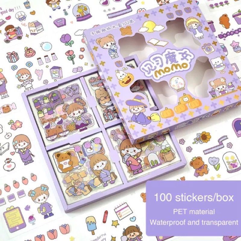 Contains 100 sheets of cute Korean cartoon momo stickers / WATERPROFF ...