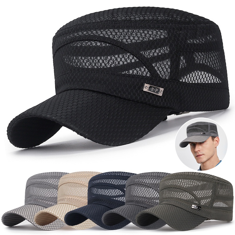 2023 New Summer Classic Unisex Mesh Flat Caps Plain Cap Vintage Army ...