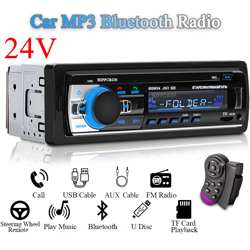 24V Car radio 1 Din MP3 Player FM Audio Music USB SD Digital Bluetooth ...