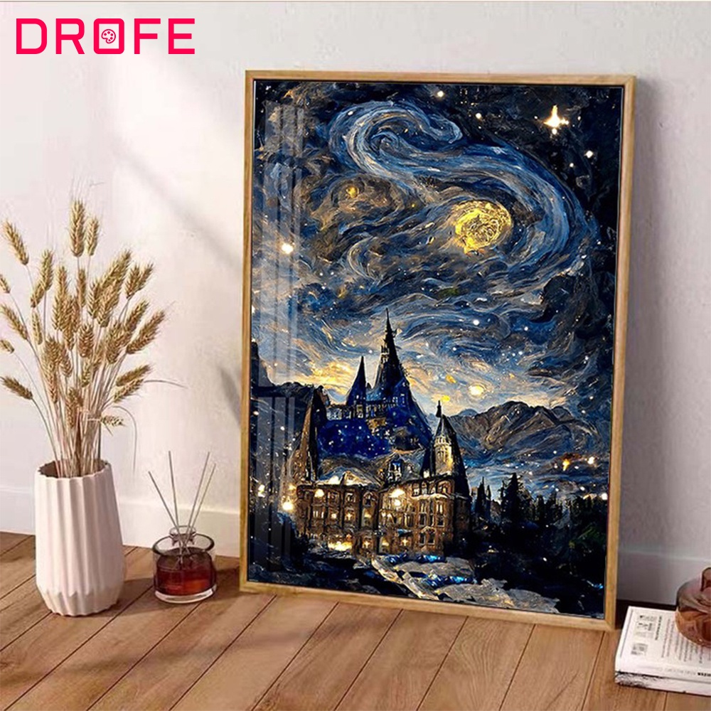 DROFE【30*40 & 40*50cm with frame】Paint By numbers Starry Sky Hogwarts Castle Fantasy decorative ...