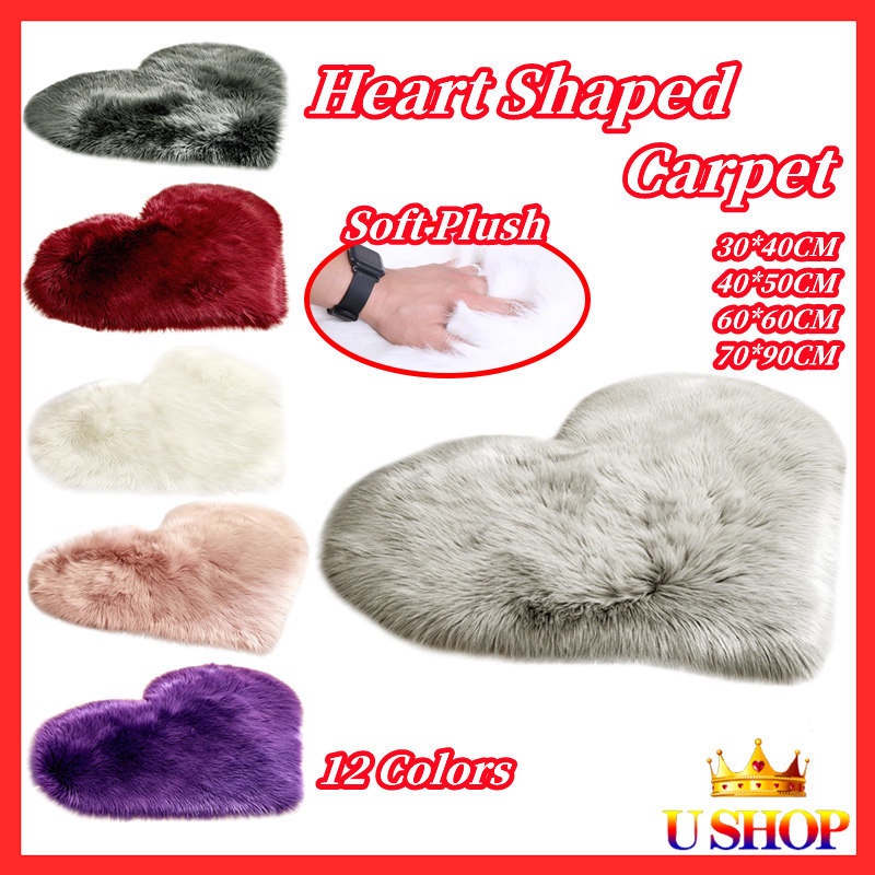 Heart Shaped Rug Plush Carpet Faux Wool Rug Fluffy Soft Floor Mat Heart ...