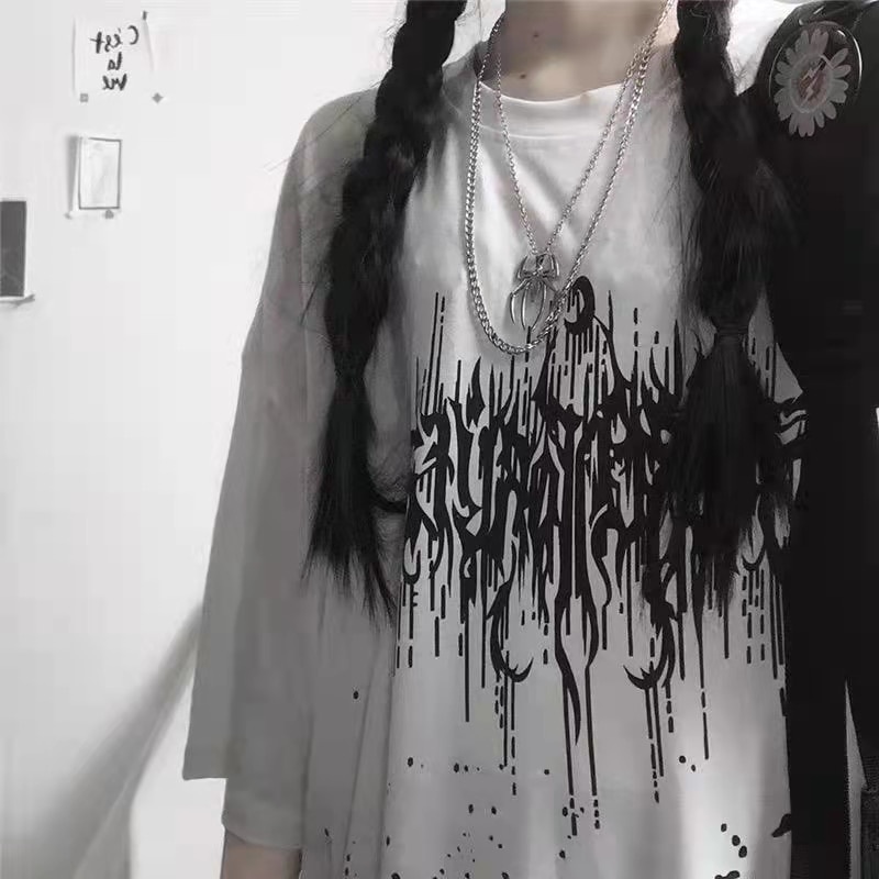 Y2k Harajuku Aesthetic Graphic tees Gothic vintage Hip Hop Long sleeve t shirt oversized t shirt ...