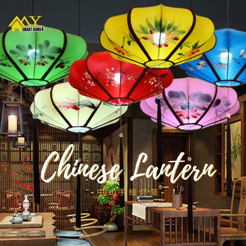Hand Painted Chinese Lanterns With Light CNY/Restaurant Hanging Cloth ...