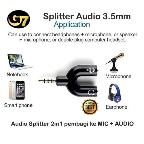 Audio Splitter U Shape 2in1 Mic & Audio Headset Earphone Jack 3.5mm ...