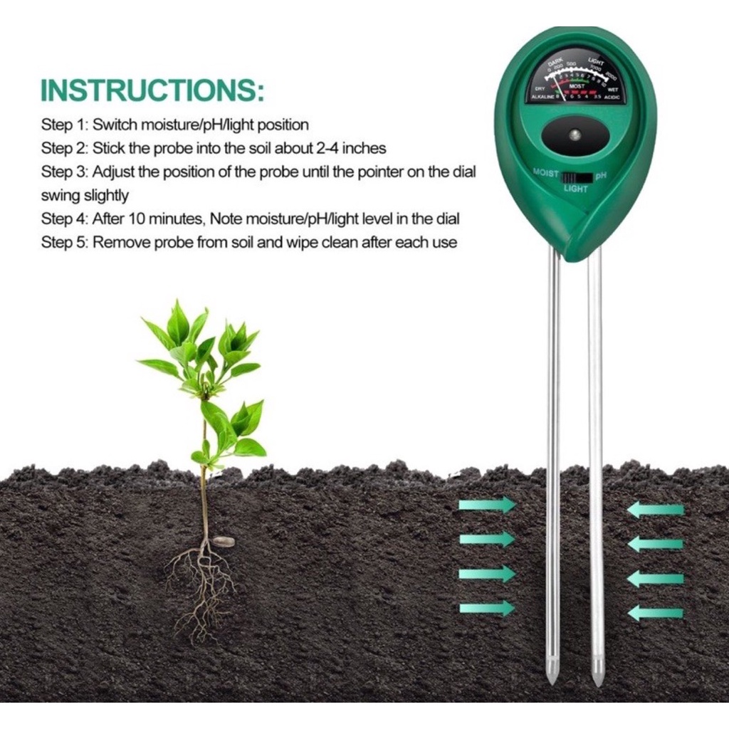 3 in 1 Soil Meter / PH Meter / Moisture Meter / Light Meter / Gardening ...