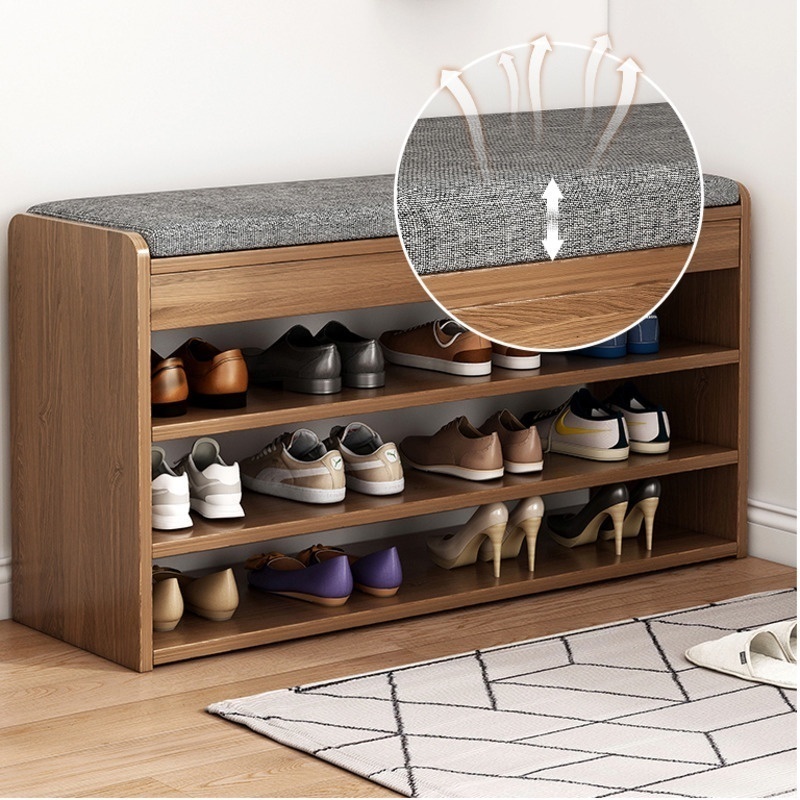 Wood Door Shoe Changing Stool With Soft Cushion Shoe Rack Storage ...