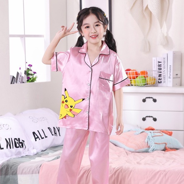 Kids Satin Silk Pajamas Short Sleeve Long Pants Kids Pyjamas Girls ...