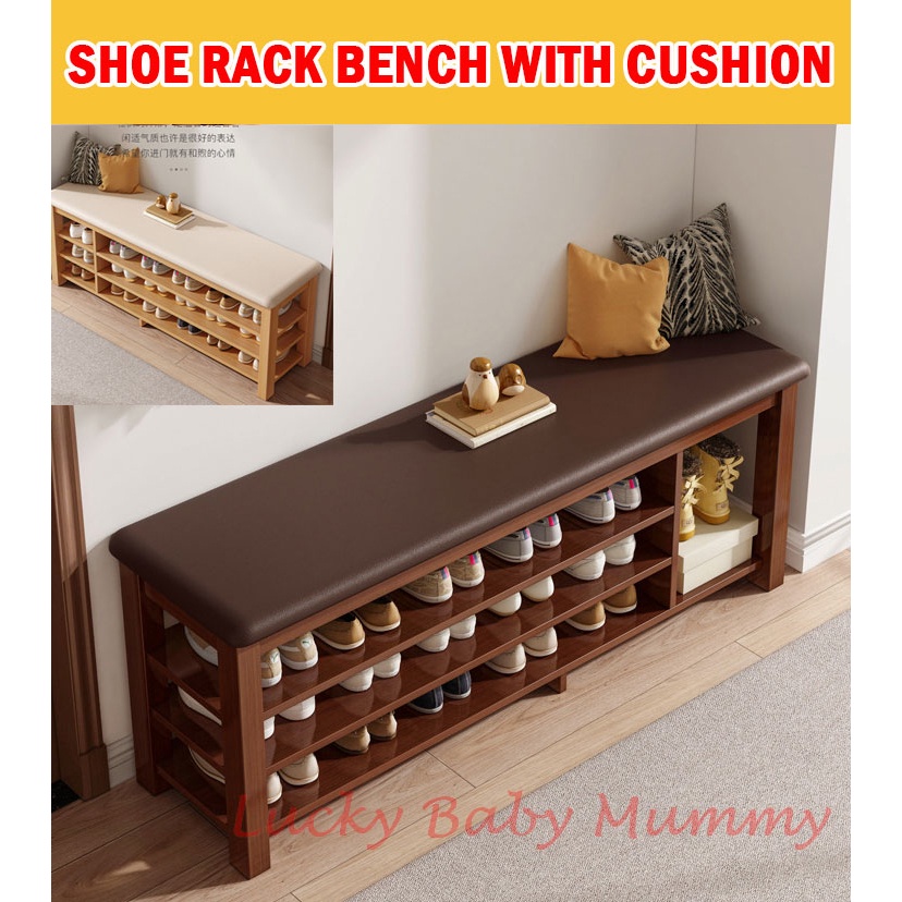 N527 Wooden Shoe Bench / Solid Wood Leg/ Shoe Rack Stool PU Seat ...