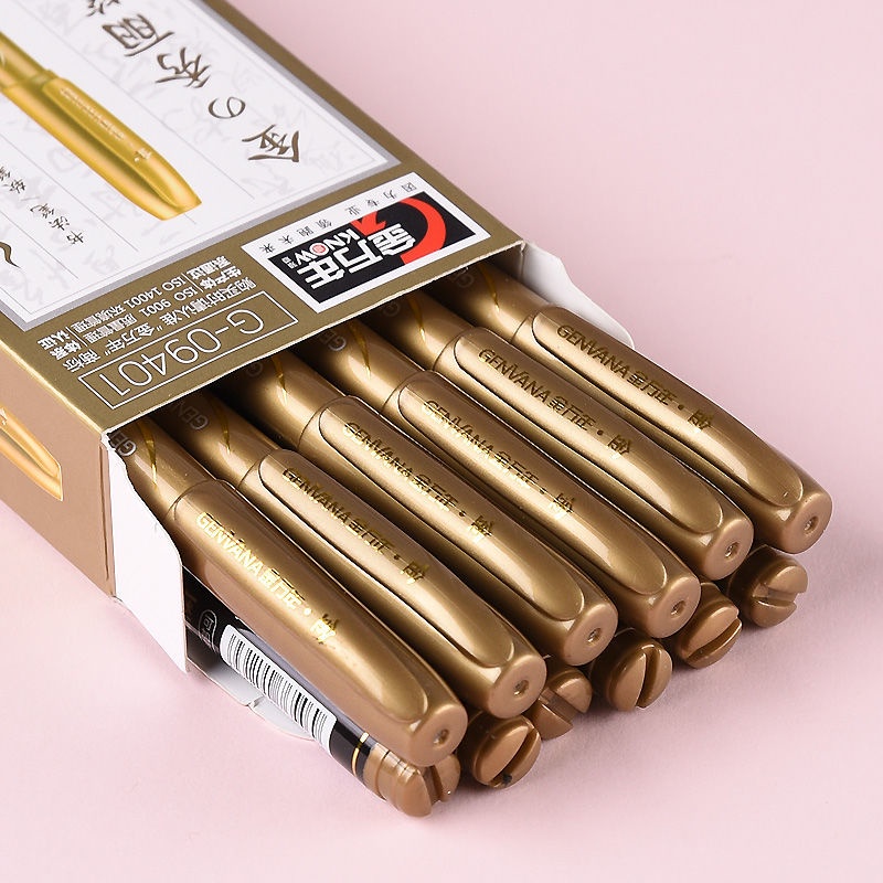 Genvana beautiful golden pen write block gold hard brush pen type soft ...