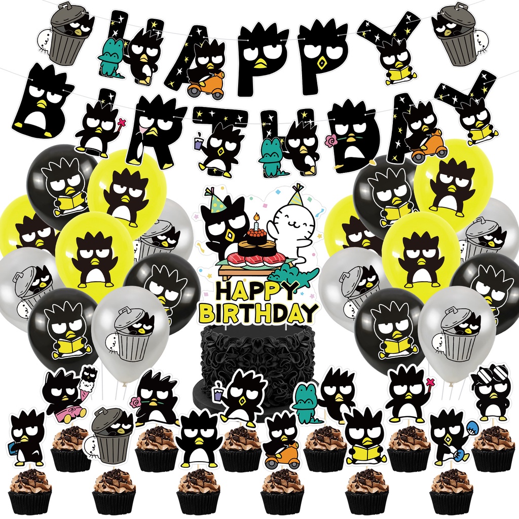 Sanrio BAD BADTZ-MARU XO Penguin Balloons Banner Cake Toppers Birthday ...