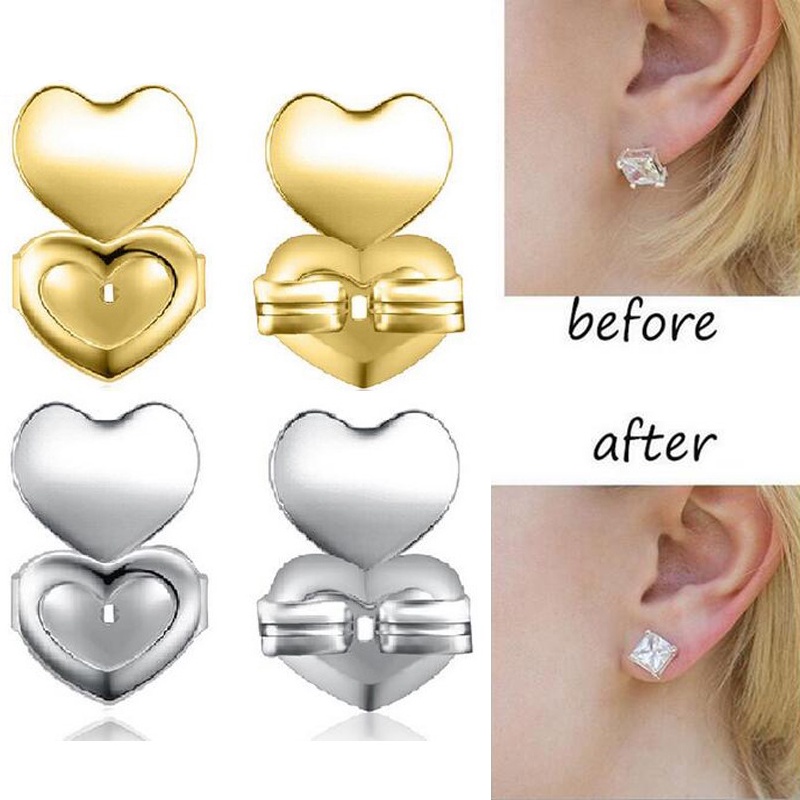 Ear Lifter Double Heart Screw Back Earring Adjustable Earlobe | Shopee ...
