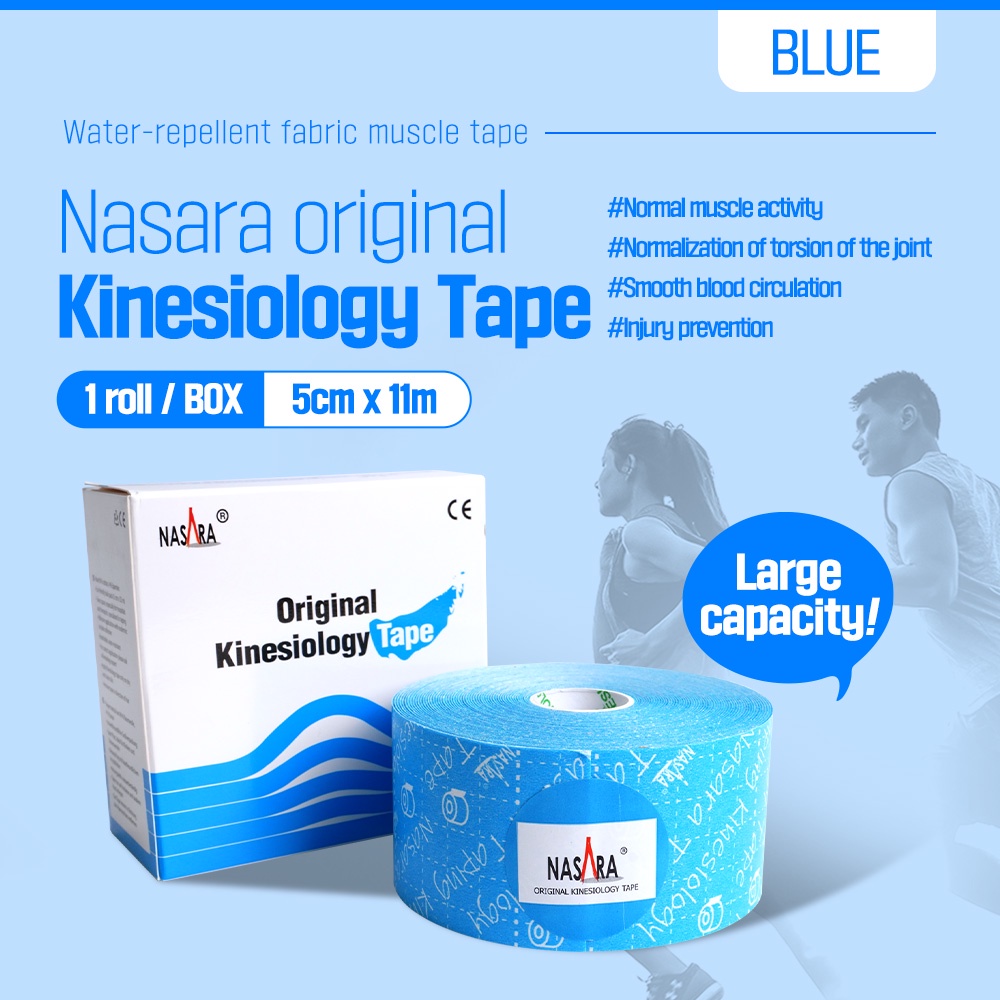 Water-repellent fabric muscle tape, Nasara original Kinesiology tape (5cm X 11m 1roll) Blue ...