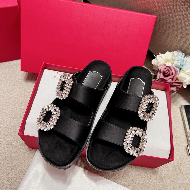 Flat bottomed rhinestone slippers for women's casual outerwear open toe ...