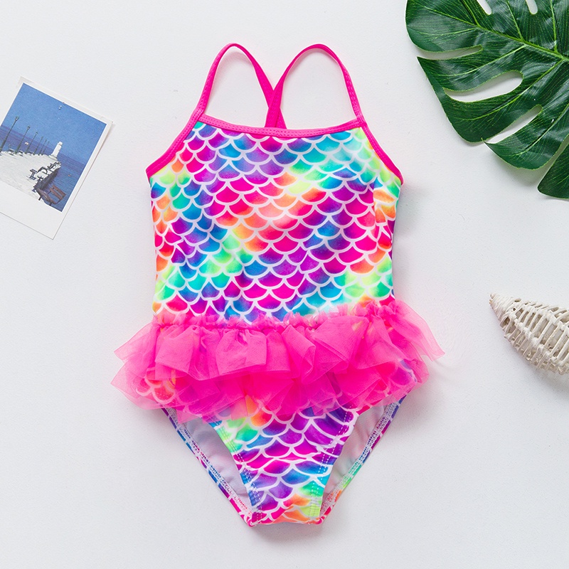 3-8Years Girls Swimsuits Bathing Suit ONE-PIECE Bikini Mermaid Scale ...