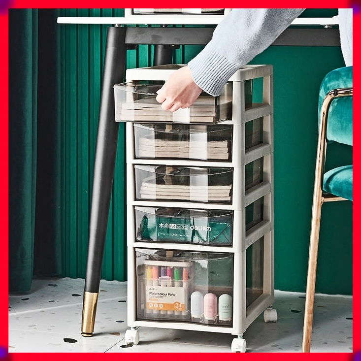 Kitchen Trolley Movable Shelf Transparent Cosmetic Storage Cabinet ...