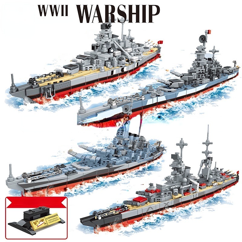 800PCS MOC WW2 USS North Carolina Iowa Prinz Eugen Schwerer Kreuzer KMS ...