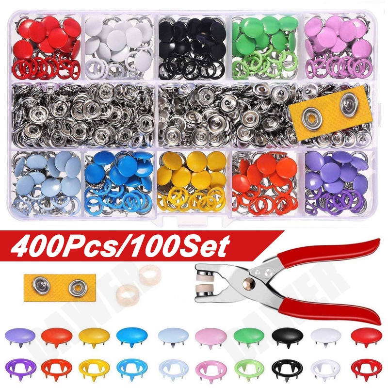 Snap Button Plier Tool 100 Set Hollow/Solid Prong Press Studs Snap ...