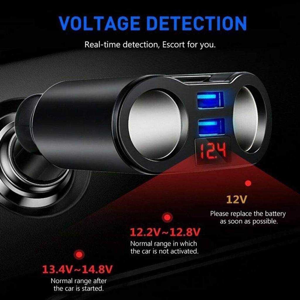 Dual USB Ports 12V-24V Socket Splitter Adapter 3.1A Dual USB Charger ...
