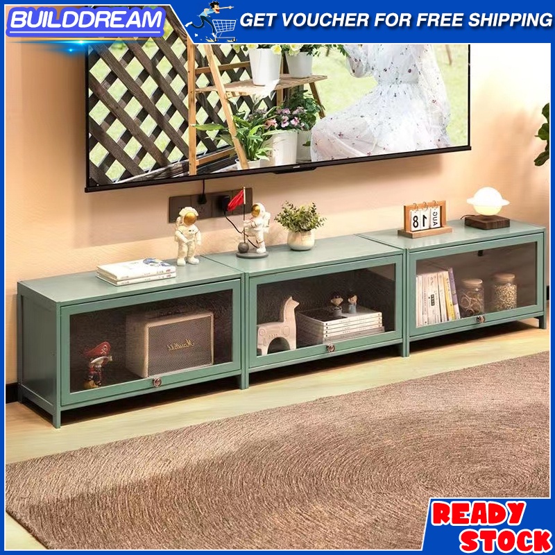 Bamboo TV Console TV Cabinet with Transparent Flip Door Living Room ...