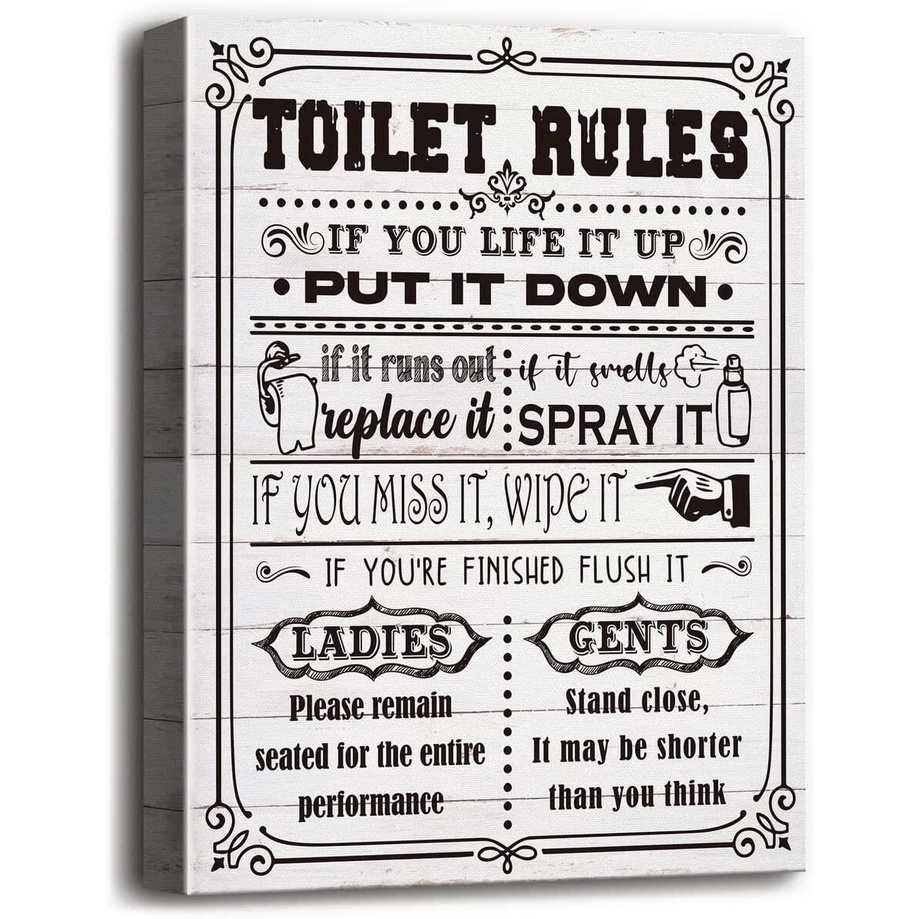 Bathroom Funny Canvas Wall Art Rustic Toilet Rules Prints Signs Canvas ...