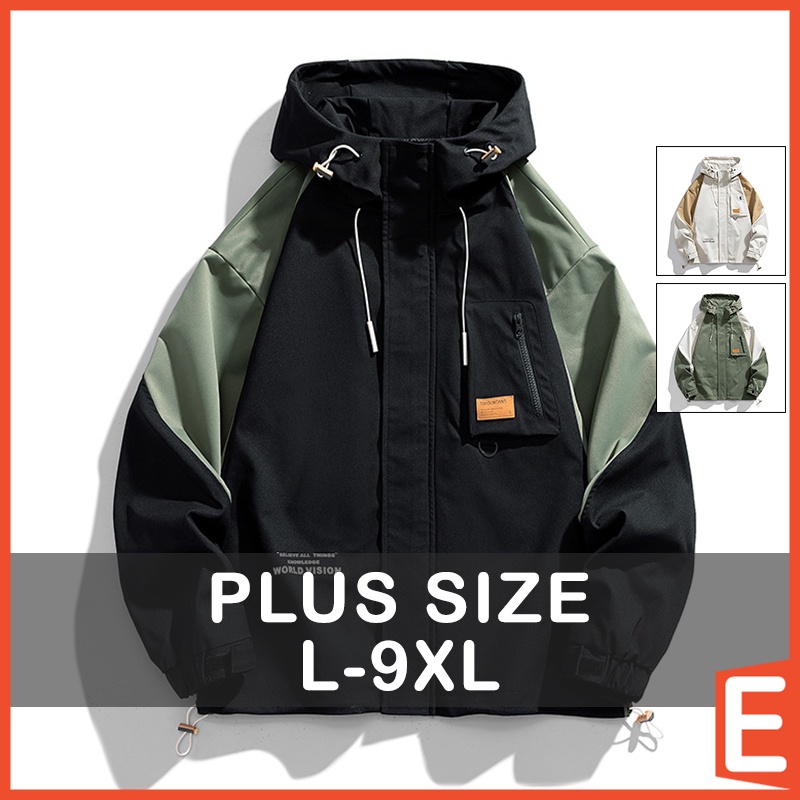 [L-9XL] Hooded Jacket Plus Size Men Jaket Lelaki Korean Oversized Long ...