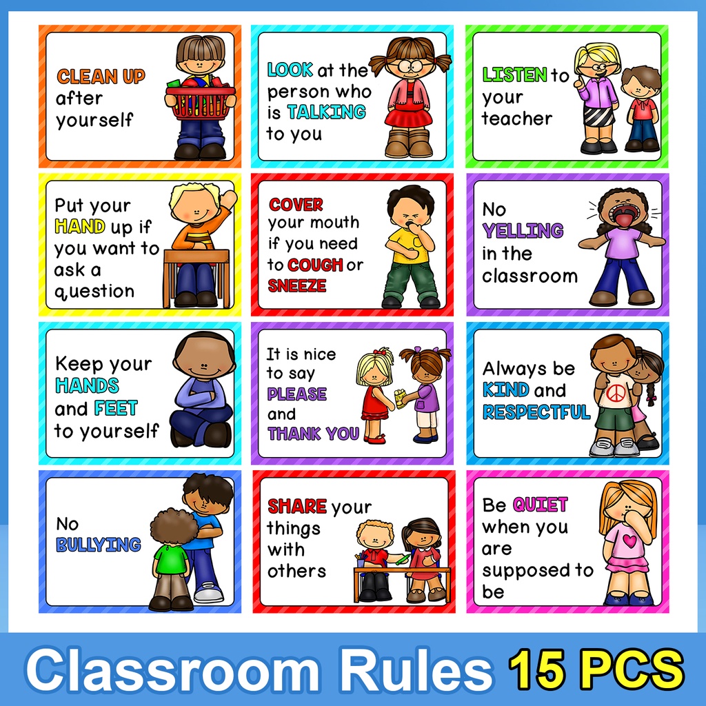 15Pcs Children Classroom Rules Posters Kindergarten Preschool Decora A4 ...
