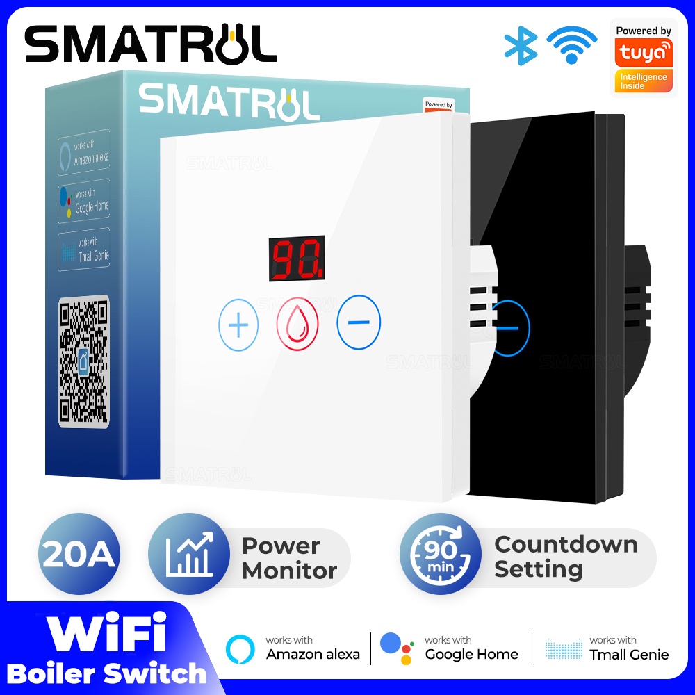 SMATRUL Smart WiFi 20A Power Monitor Boiler Water Heater Aircon Switch ...