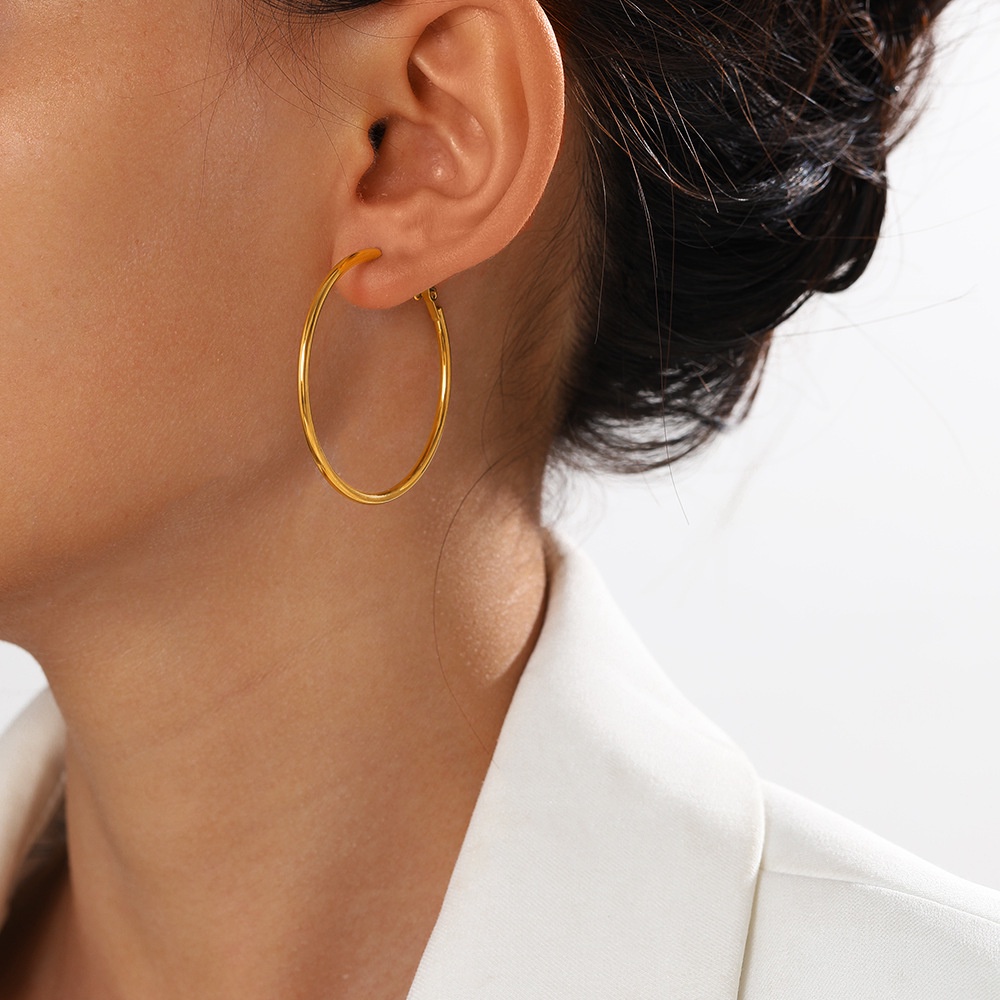 2PCS 18K Gold Plated Loop Hoop Earrings Stainless Hypoallergenic No ...