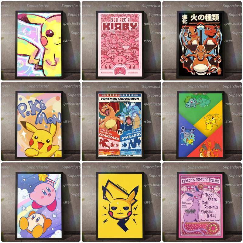 Pokemon Canvas Painting Aesthetic Color Pikachu Poster Combo Set Wall ...