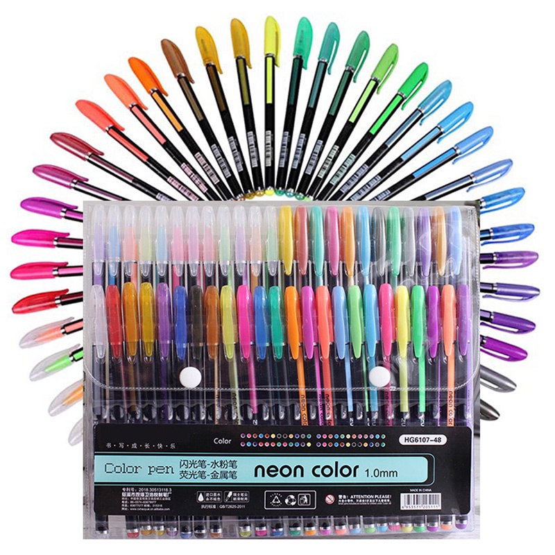 48 Packs Color Glitter Gel Ink Pens Set for Adult Coloring Books ...