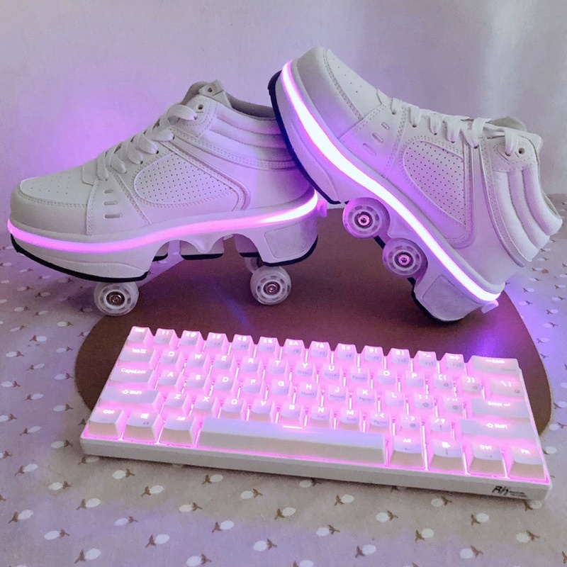 Kick roller roll shoes light translucent convertible shoes four-wheel ...